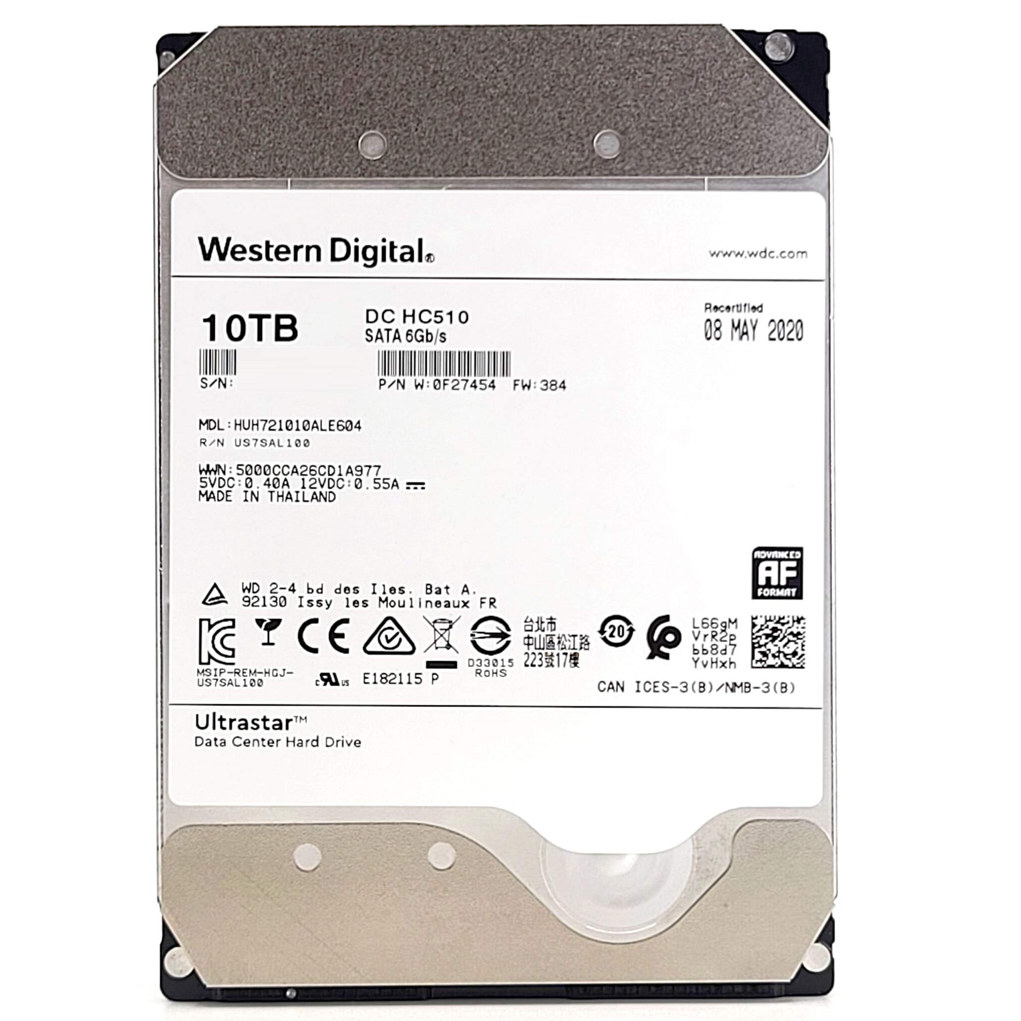 HGST WD Ultrastar 10TB 7200 RPM 256MB Cache SATA 6.0Gb/s 3.5" 512E DC HC510 512e Power Disable Feature Enterprise Hard Disk Drive 0F27454