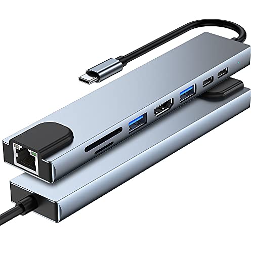 USB C Hub Type-C 3.1 to 4K HDMI-Compatible RJ45 USB SD/TF Card Reader PD Fast Charge 8-in-1 USB Dock