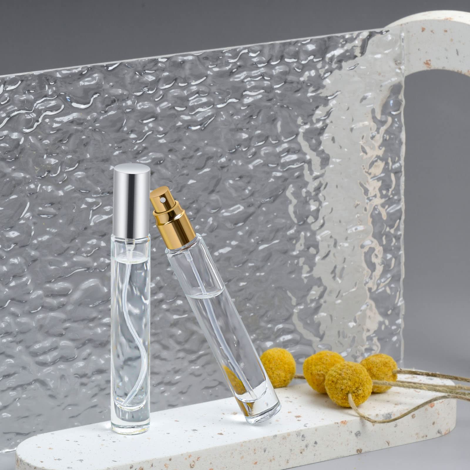 IRON BILL 10ml Glass Spray Bottle Perfume, Thick Glass Atomizer, Perfume Decanter Kit, Small Glass Travel Perfume Atomizer Bottle Refillable (8PCS, Gold)