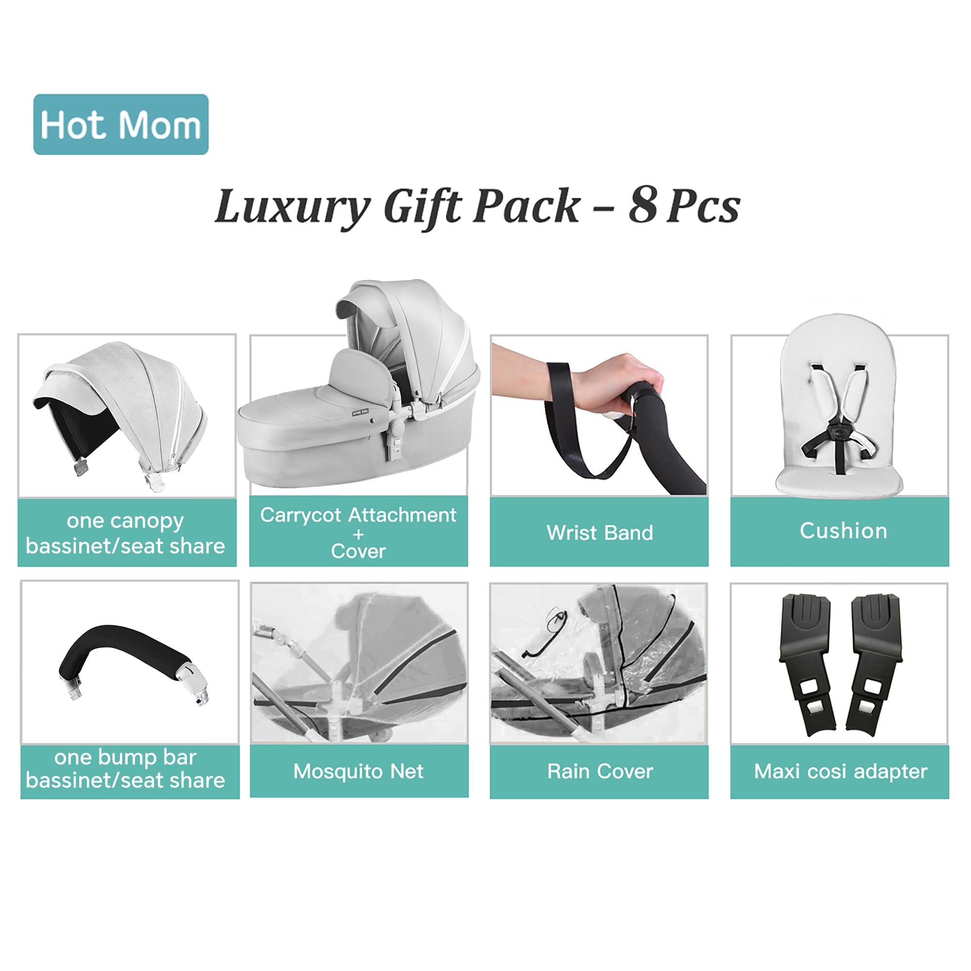 Hot Mom Baby Stroller 360 Rotation Function,Hot Mom Baby Carriage Pu Leather Pushchair Pram,F23 (Grey)