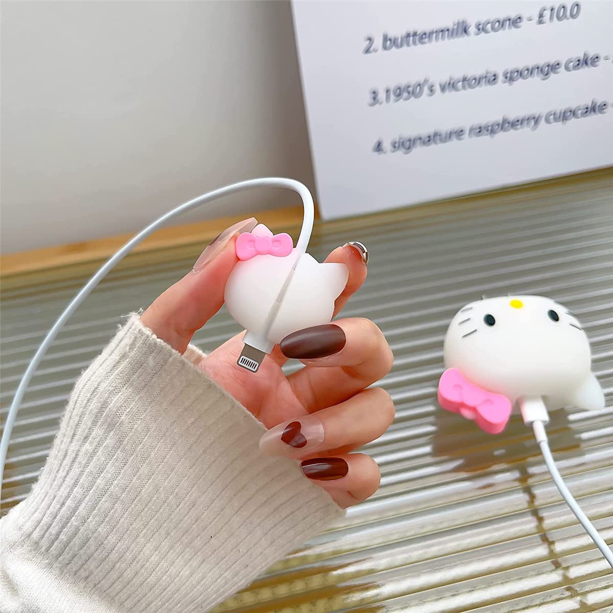 3D Protective Case for iPhone 20W USB-C Power Adapter Charger USB Lightning Cable, Cute Cartoon Series Soft Silicone Fast Lightning Chargers Cable Protective Cover for iPhone Charger (White Cat)