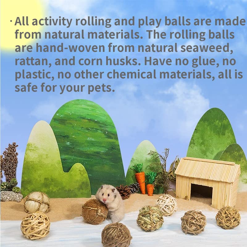 8PCS Small Animals Play Balls, Chew Grass Balls & Rolling Chew Toys for Bunny, Improve Pets Dental Health for Rabbit, Chinchilla, Guinea Pigs, Hamsters, Gerbils, Rats, Mice