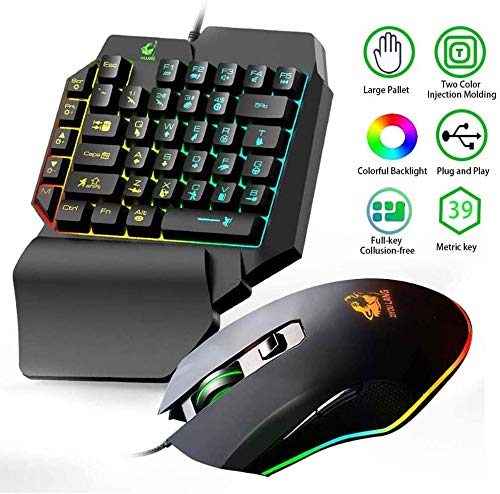 One Hand Gaming Keyboard and Mouse Combo, Wired 39 Keys Mechanical Feel Rainbow Backlit Keyboard+RGB Gaming Mouse+G6L LED Backlit Converter for Nintendo Switch/Xbox One/Xbox 360/PS4/PS3 /PC (Black)