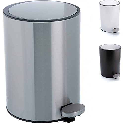 Bamodi Bathroom Bin 3L โ Bathroom Bins with Lids โ Small Pedal Bin for Bathroom, Toilet, Restroom โ Stainless Steel Rubbish Waste Trash Can with Removable Inner Bucket (Silver)