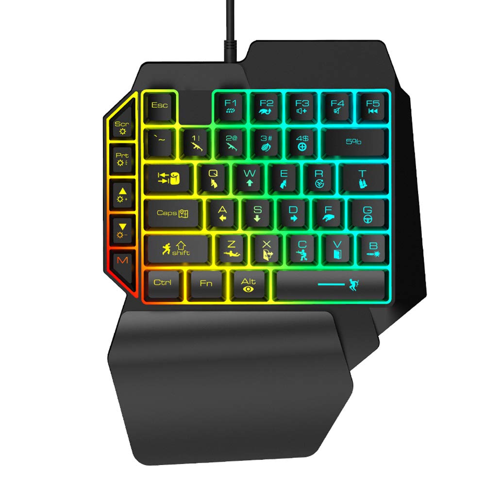 One Handed RGB Mechanical Gaming Keyboard, Computer Mechanical Gamer Keypad Portable Mini Single Keyboard for PUBG Gaming with Eye Catching Lighting