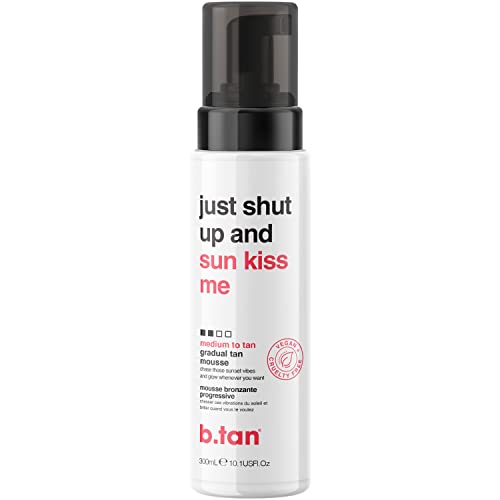 b.tan Medium Gradual Self Tanner Mousse | Just Shut Up and Sun Kiss Me - Lightweight, Hydrating, Daily Moisturizer to Build Luscious, Golden Glow, Vegan, Cruelty & Paraben Free, 10.1 Fl Oz