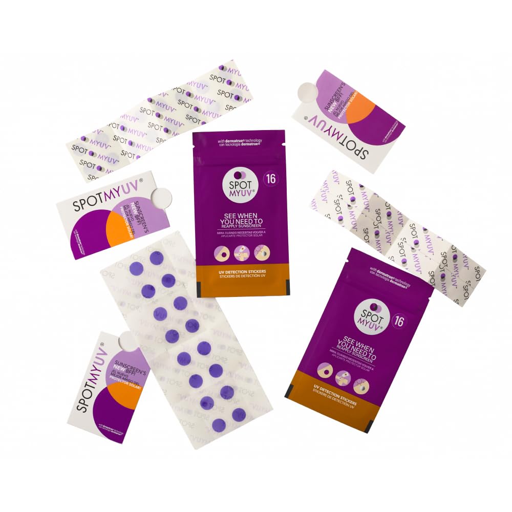 SPOTMYUV UV Detection Stickers for Sunscreen with Patented DERMATRUE SPF Sensing Technology | KNOW WHEN TO REAPPLY SUNSCREEN TO HELP PREVENT SUNBURN - 16 Count