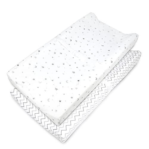 American Baby Company Changing Table Cover Set, 100% Cotton Fitted Changing Table Pad Cover Sheet (2 Pack) and Waterproof Changing Table Pad Liners (2 Pack), for Boys and Girls