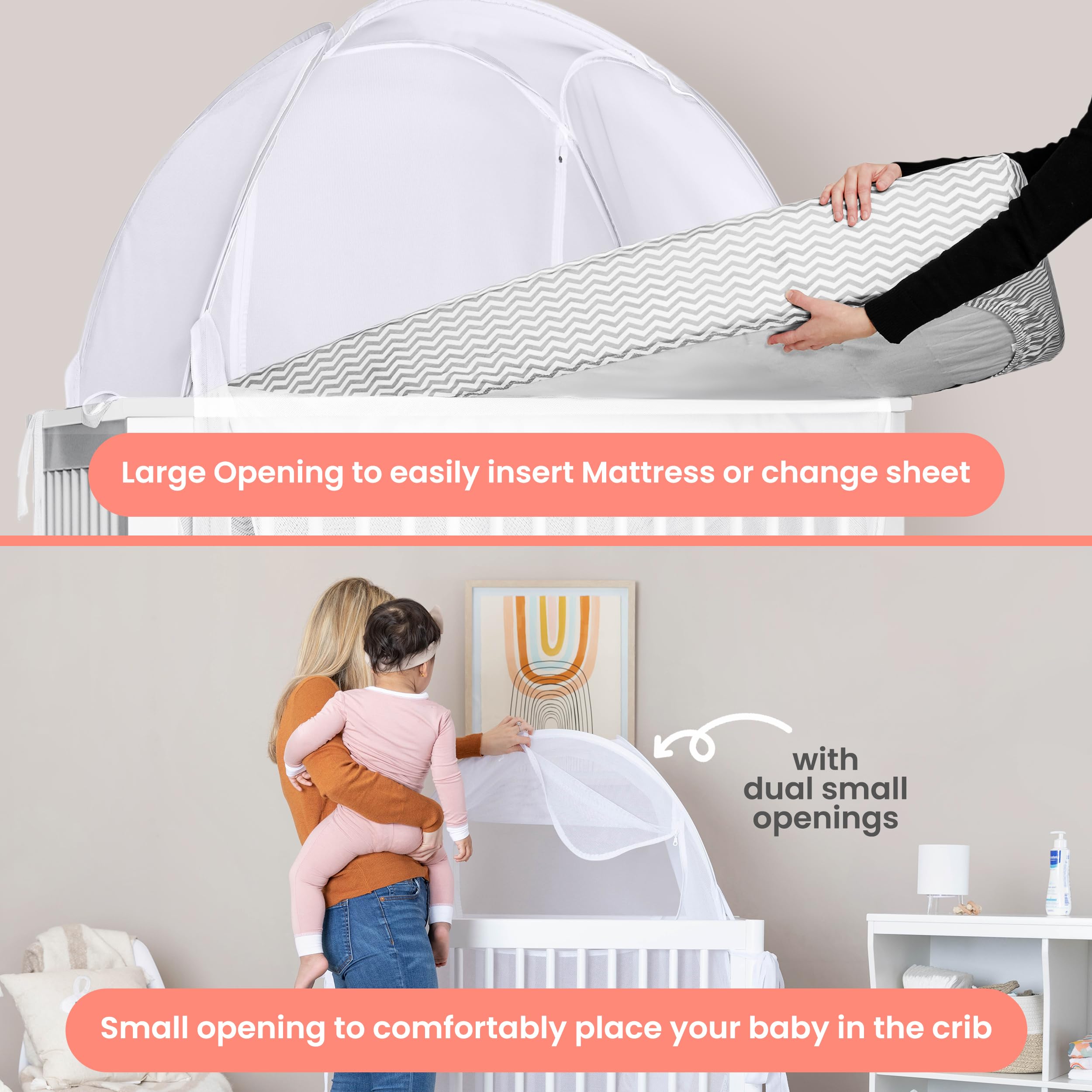Crib Tent by Pro Baby Safety - Crib Topper Net with Viewing Window – See Through Soft Silky Mesh - Zippered Safety Top for Mosquito Bites and Falling Protection for Infant