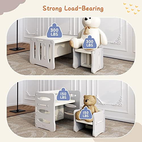 BanaSuper Kid's Table and 2 Chairs Set Plastic Activity Table for Toddlers Children Desk Ideal for Arts & Crafts Snack Time Homeschooling Homework Gift for Boy & Girl(Grey with 2 Chairs Set)