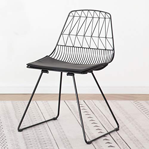 AC Pacific Metal Dining Chairs with Faux Leather Seat Pad, Modern Stackable Indoor Outdoor Stool for Kitchen, Patio, Bistro and Bar, Set of 2, Matte Black