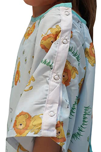 3 Pack - Pedatric IV Gown, Woven, 100% Polyester, Lazy Lion Blue Background (4 to 6 Year Old)
