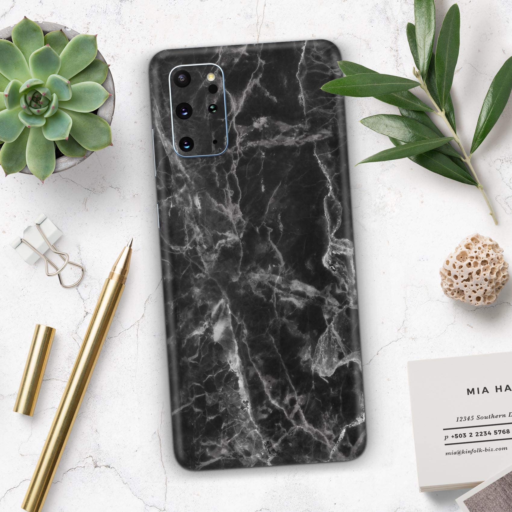 DesignSkinz Smooth Black Marble Protective Vinyl Decal Wrap Skin Cover Compatible with The Samsung Galaxy S20 (Screen Trim & Back Glass Skin)