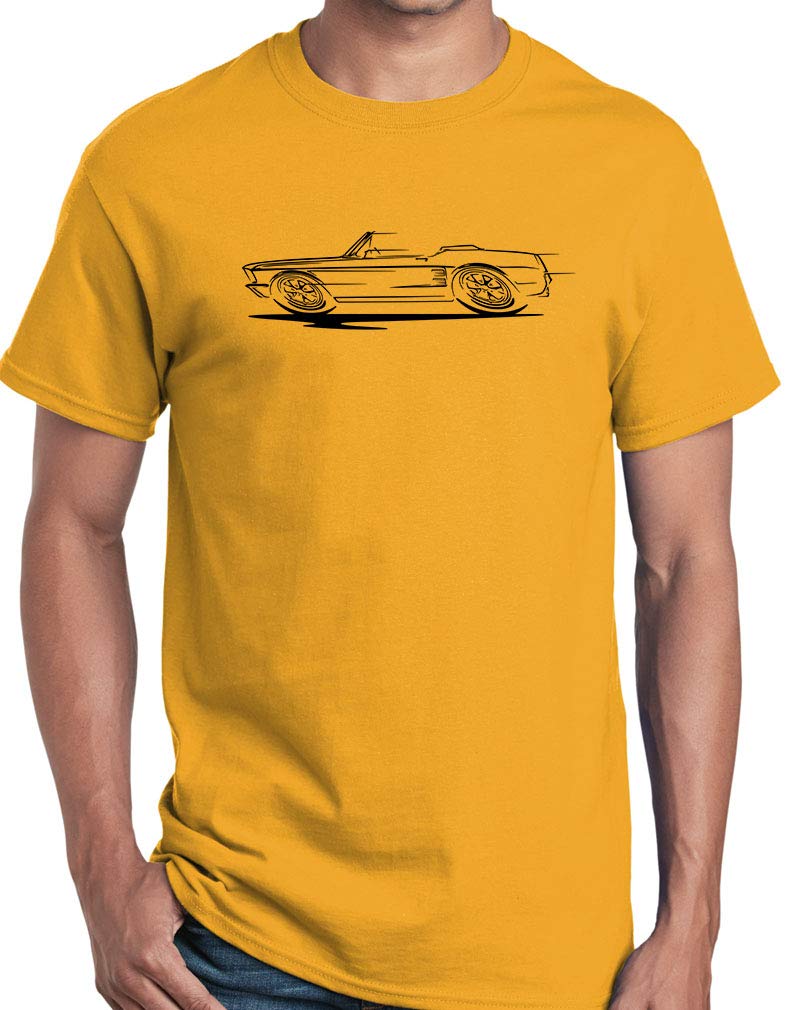 1967 1968 Ford Mustang Convertible Redline Design Print Tshirt XX-Large Gold
