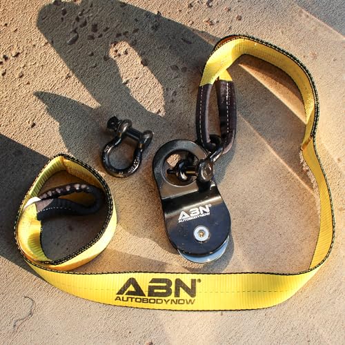 ABN Offroad Recovery Kit - 8ft Tow Strap with Winch Accessories 20,000lbs Snatch Block and 2pk D Ring Shackles