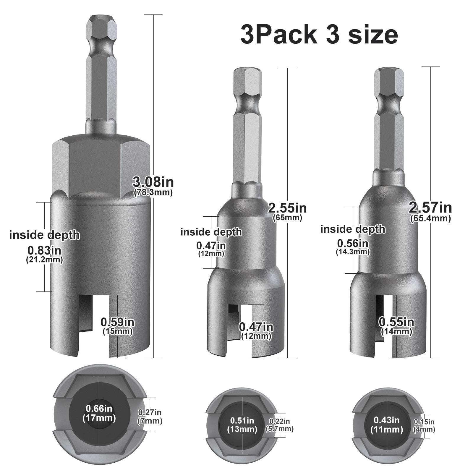 3 Pack 1/4" Hex Shank,Power Wing Nut Driver Set,Slot Wing nuts Drill Bit Socket Wrenches Tools Set, Drills Bits for Panel Nuts screws eye C hook bolt