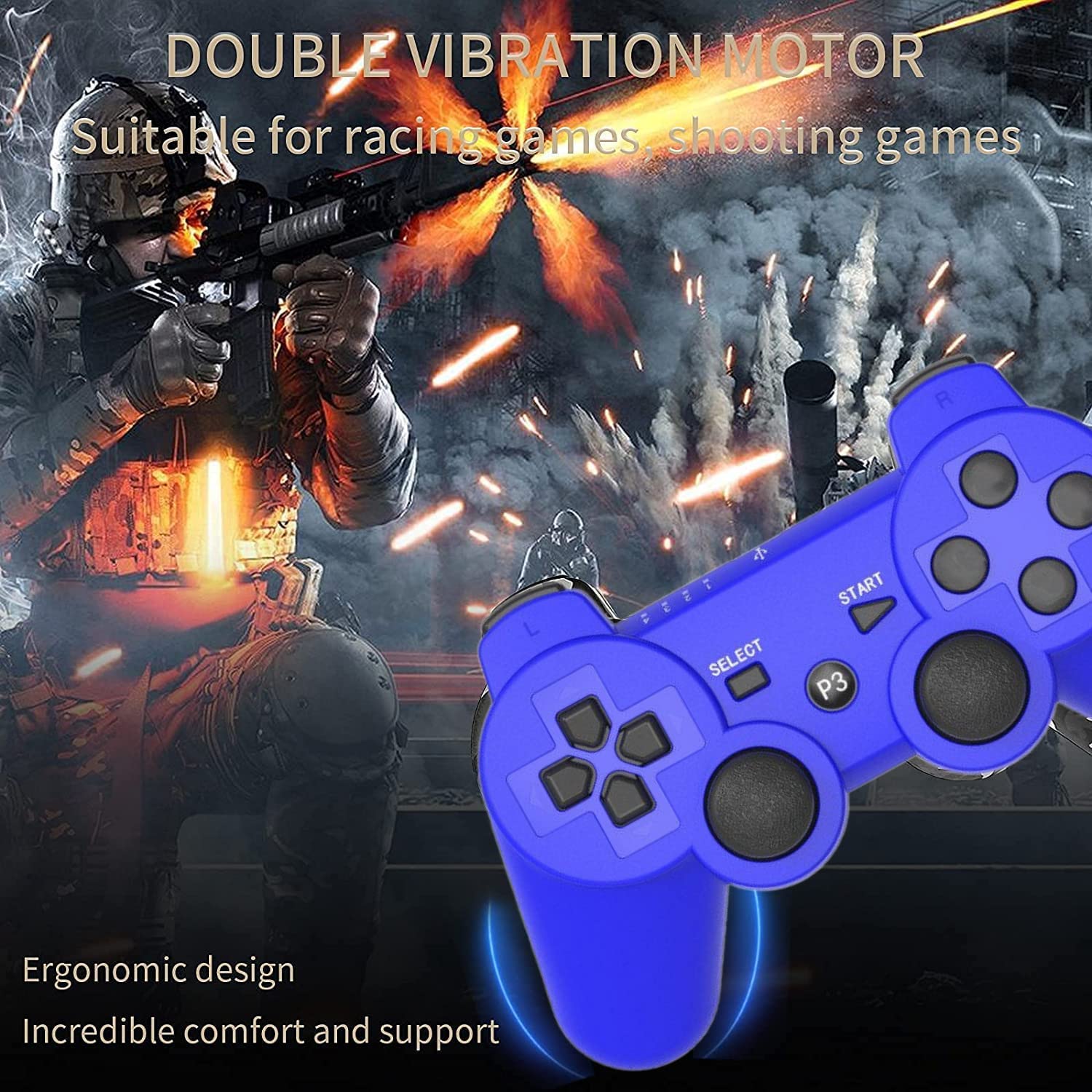 2 Pack PS3 Wireless Controller Playstation 3 Controller Wireless Bluetooth Gamepad with USB Charger Cable for PS3 Console (Red+White)