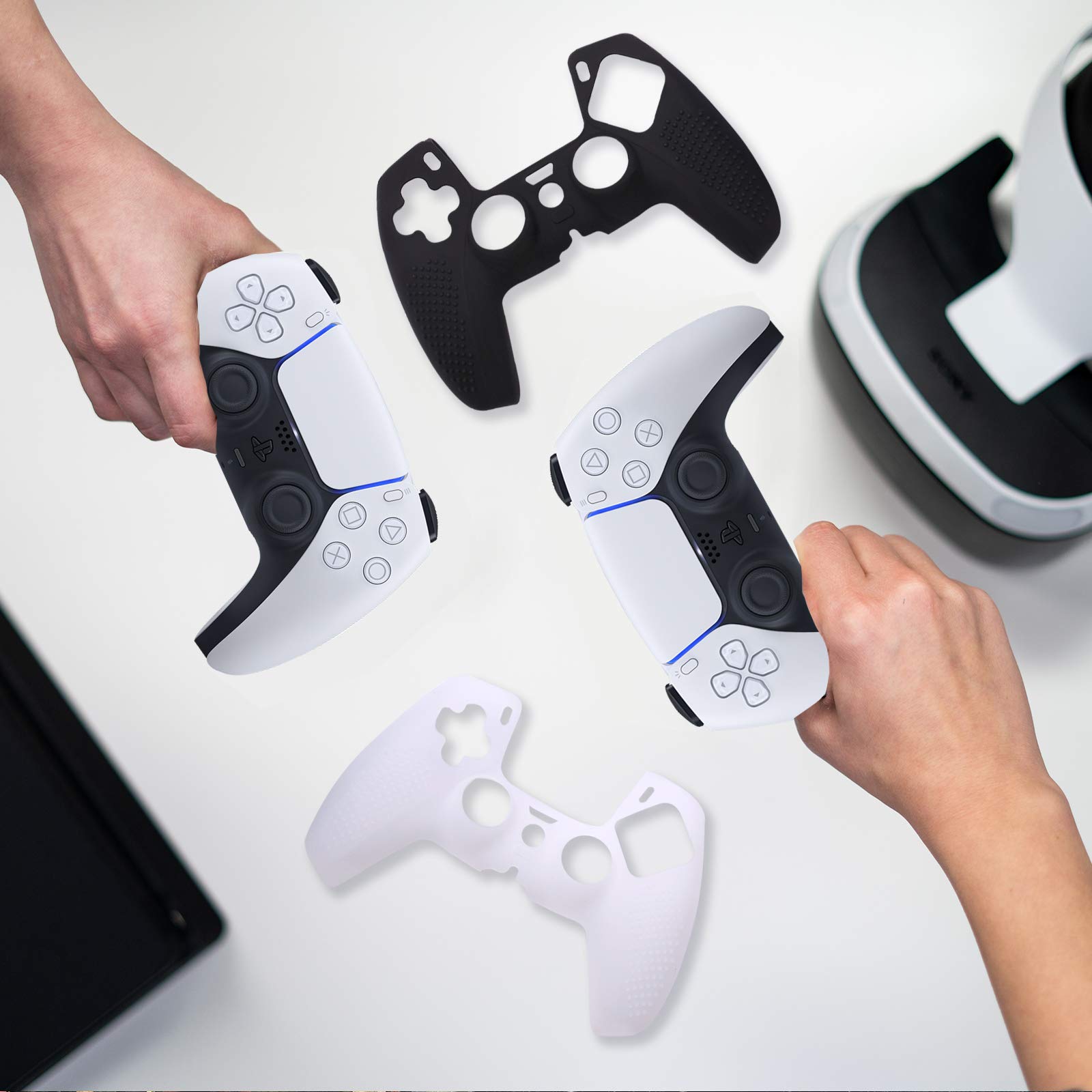 2 Pack PS5 Controller Grip Covers with 4 Thumb Stick Caps, Anti-skid Silicone Protective Cases for PlayStation 5 DualSense Wireless Controller with Silicone Joystick Caps in 2 Different Colors