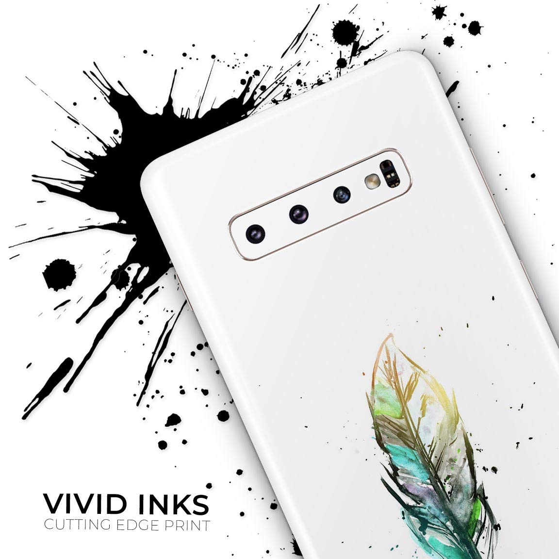 DesignSkinz Splatter Watercolor Feather Protective Vinyl Decal Wrap Skin Cover Compatible with The Samsung Galaxy S20 (Screen Trim & Back Glass Skin)