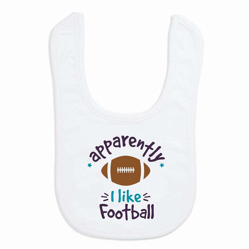 ChalkTalkSPORTS Football Baby & Infant Bib | Apparently, I like Football | Soft Microfiber Bib