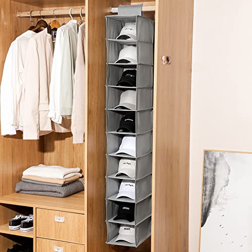 AEROiVi Hat Organizer for Closet - 10 Shelf Hat Racks for Baseball Caps - Non-Woven Fabric Hat Storage & Display - Hat Hanger to Protect Your Caps