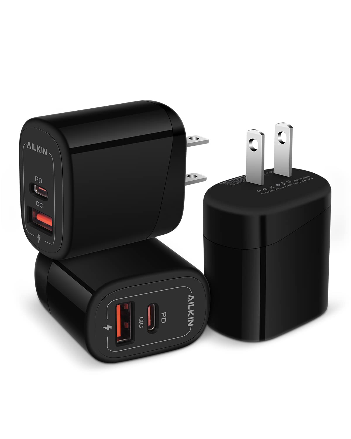 3Pack - Type C Charger Block, AILKIN 20 Watts USBC Wall Outlet Plug Power Station Multi-Port Quick Charging Brick Adapter Compatible with Samsung Galaxy, iPhone, iPad, iPod, Google Pixel, Moto, Tablet