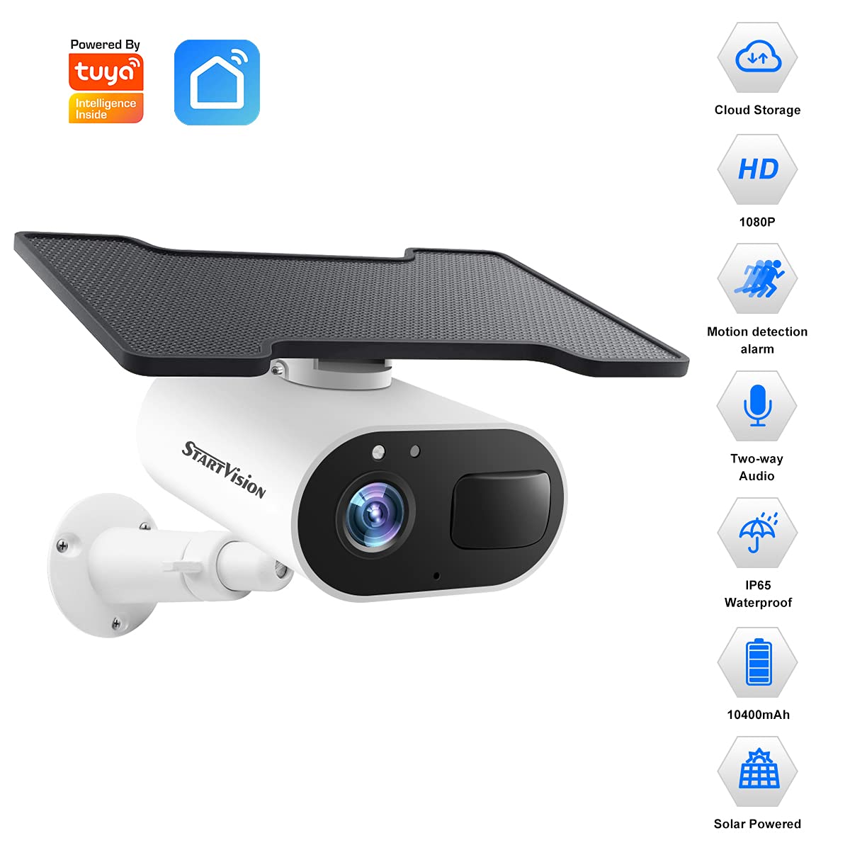 Wireless Solar Security Camera Outdoor, Solar Powered Battery Camera, 1080P Outdoor WiFi Security Camera, Night Vision, Two Way Audio, PIR Motion Detection, IP65 Waterproof，Cloud Storage