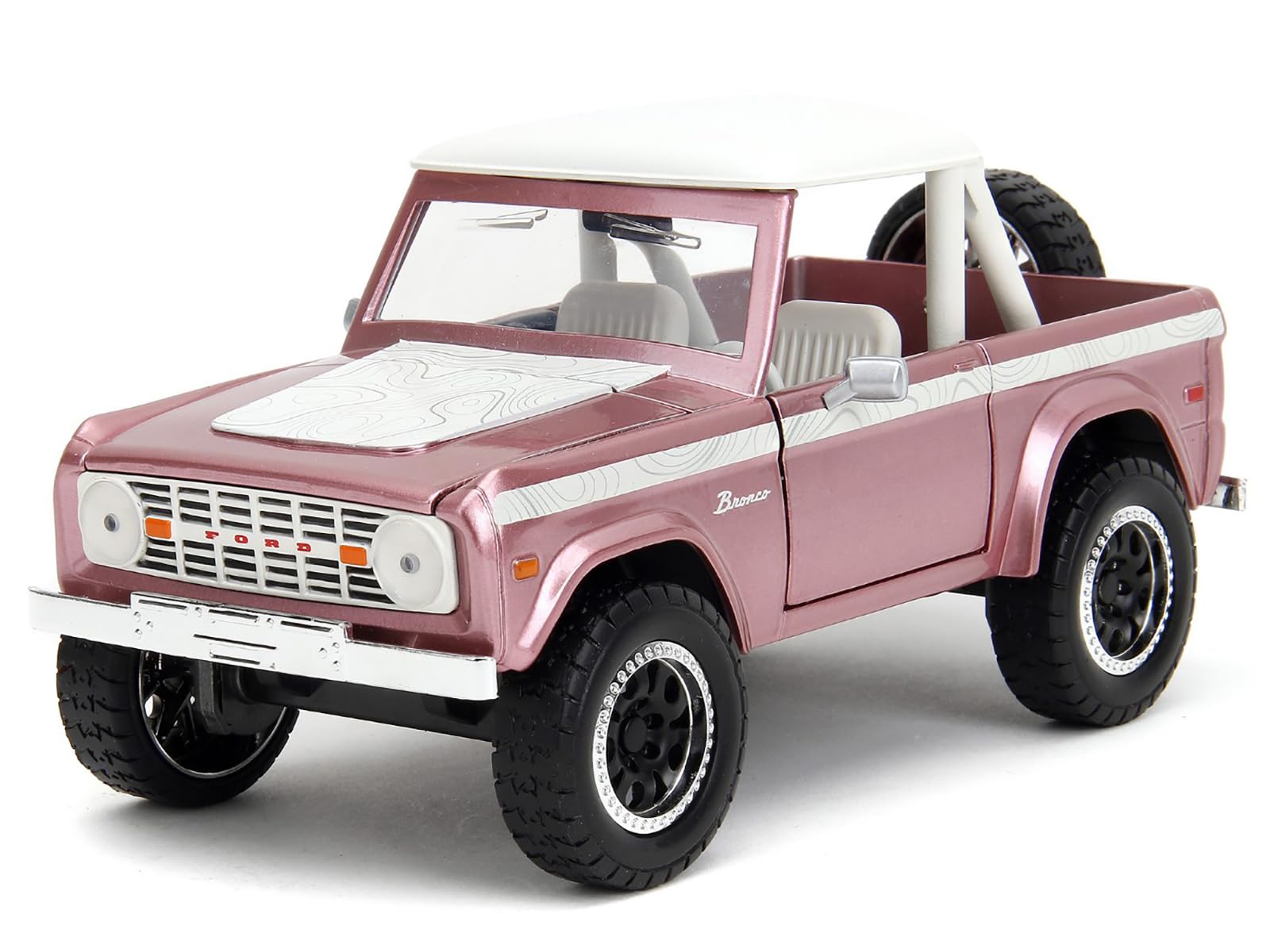 1973 Bronco Pink Metallic with White Top and Graphics Pink Slips Series 1/24 Diecast Model Car by Jada 34896