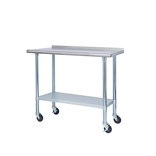 EASE-WAY Stainless Steel Metal Table NSF for Commercial Kitchen Prep Table, 24 x 36 Inches Worktable with Backsplash, Adjustable Under Shelf and Caster Wheel for Industrial Restaurant, Home and Garage
