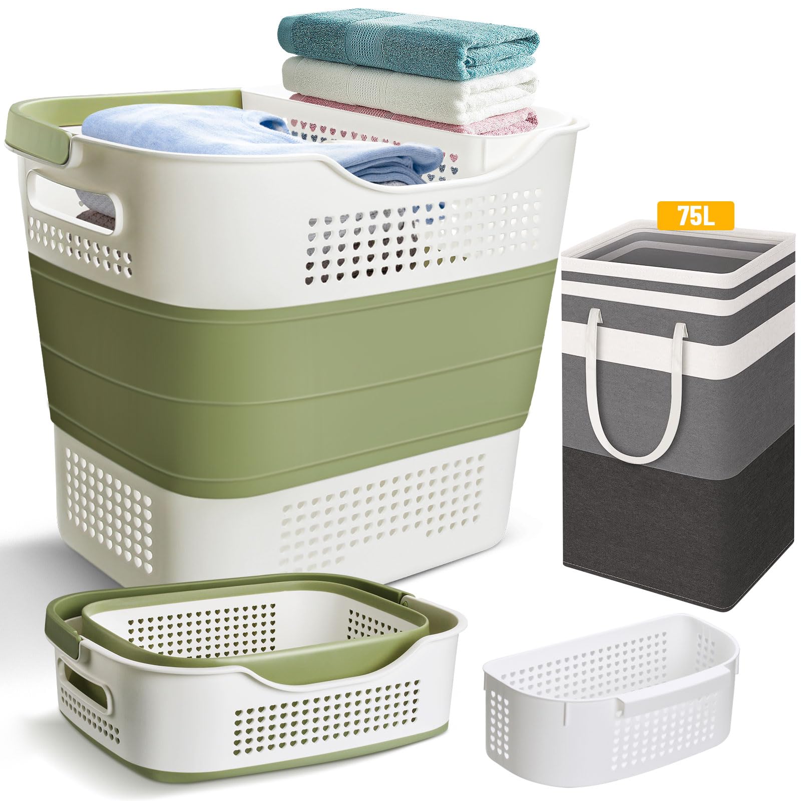 35L Collapsible Laundry Baskets Plastic with Handles,Removable Pop Up Storage Container,75L Clothes Laundry Hamper-Foldable Laundry Basket 0rganizer