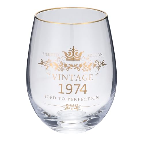 1974 50th Birthday Gifts for Women Men 15 Ounce Wine Glasses Classic Birthday Gift Water Tumbler Juice Cup Happy Birthday Present .1974 Vintage Edition 50th Anniversary, Reunion Gift for Him or Her