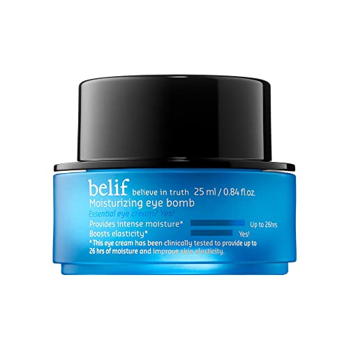 belif Moisturizing Eye Bomb Cream with Squalane, 26 hrs of Moisture, Boosts Elasticity, Increases Skin Resilience, Good for Dryness & Loss of Firmness, For Normal, Dry, Combination, Oily Skin Type
