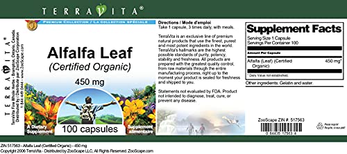 Alfalfa Leaf (Certified Organic) - 450 mg (100 Capsules, ZIN: 517563)
