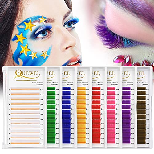Easy Fan Volume Lashes .07 D Curl Brown Volume Lash Extensions 9-16mm Mixed Lash Tray Color Lashes Extension Self Fanning 2D-10D Volume Eyelash Extensions by QUEWEL (Brown 0.07 D 9-16mm)