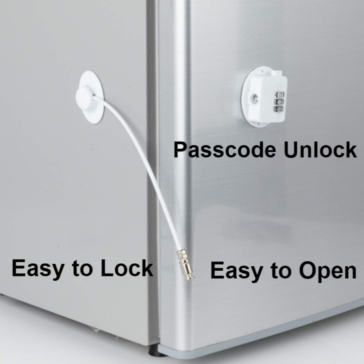 2 Pack Refrigerator Lock Combination Coded Fridge Lock Freezer Child Safety Lock Door Lock with Strong Adhesive No Keys Needed White