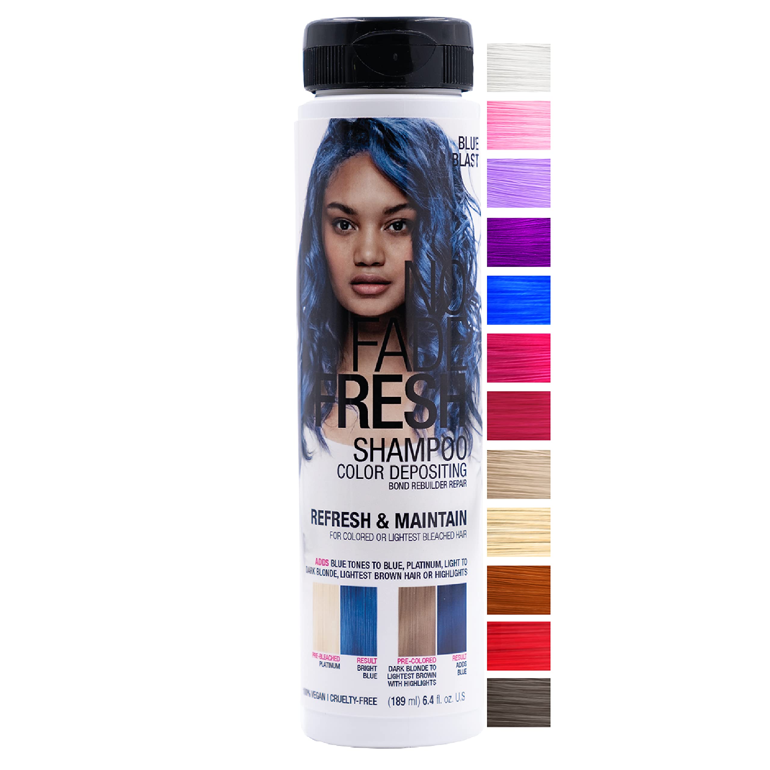 NO FADE FRESH Blue Color Depositing Shampoo - Semi Permanent Hair Color with BondHeal Bond Rebuilder - Blue Hair Dye 6.4 oz
