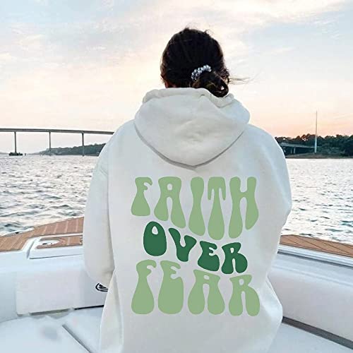 Aesthetic Faith Over Fear Hoodie, Preppy Sweatshirt, Smile Crewneck Hoodie, With Words On Back Hoodie Sweater, Hoodie With Words On Back Trendy, Aesthetic Clothes Oversized With Words Trendy