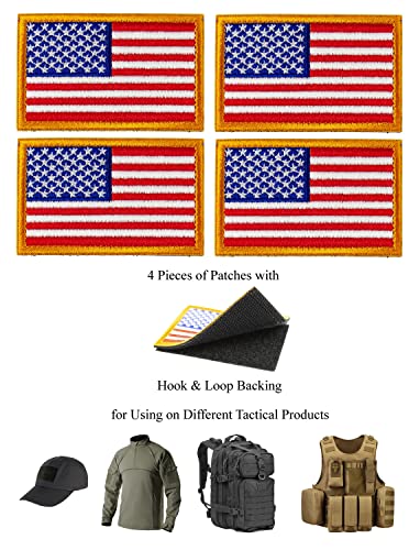 4 PCS Tactical Patches of USA US American Flag, with Hook and Loop for Backpacks Caps Hats Jackets Pants, Military Army Uniform Emblems, Size 3x2 Inches