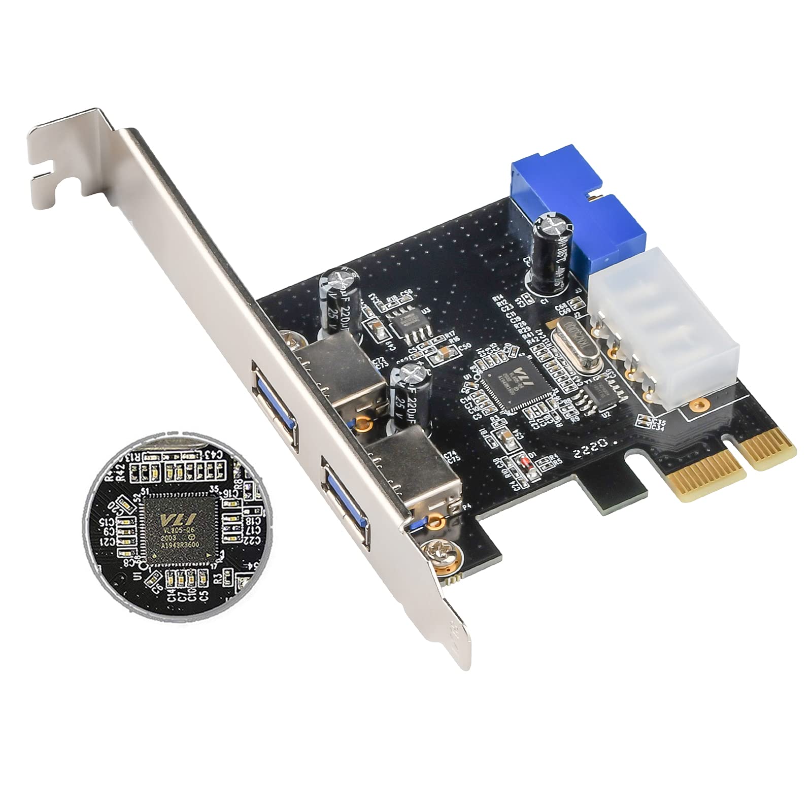 2 Port PCIE Expansion Card, Aideepen 2 Ports PCI-E to USB 3.0 Expasion Card with 4-Pin & 20 Pin Control Card Adapter PCI Express Controller Hub for Windows