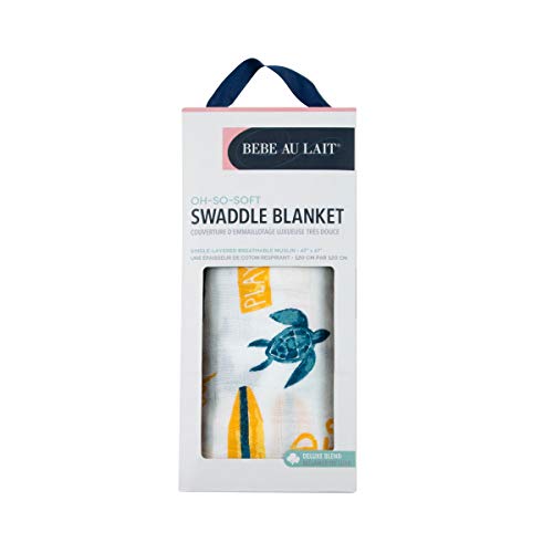Bebe au Lait Oh So Soft Muslin Swaddle Blanket, Soft Muslin Design, Stylish Pattern - Surf