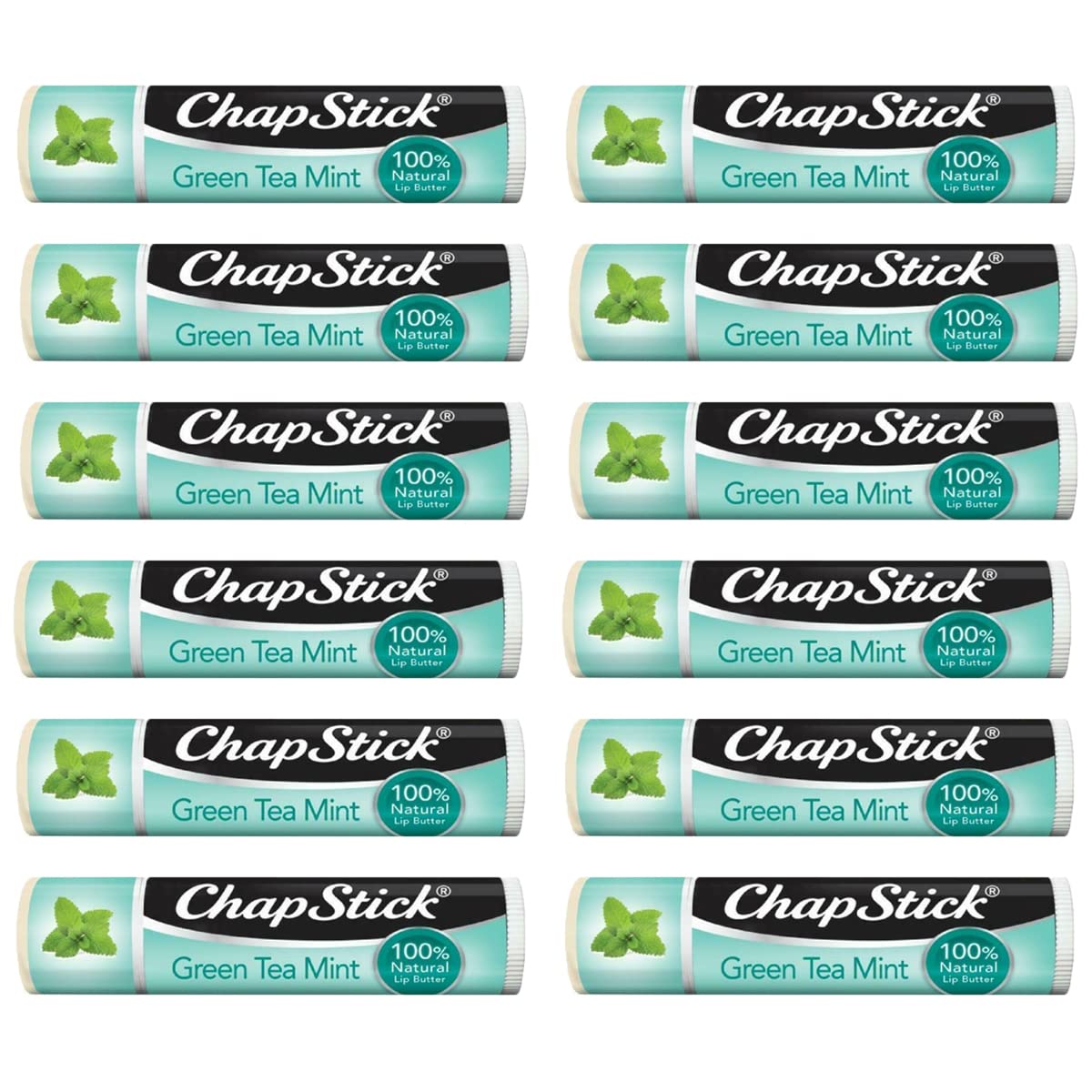 ChapStick 100% Natural Lip Butter, Green Tea Mint, 0.15 oz (Pack of 12)