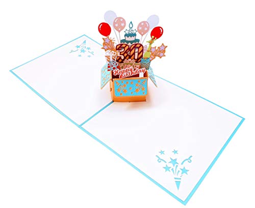 iGifts And Cards Happy 30th Blue Birthday Party Box 3D Pop Up Greeting Card - Thirty, Awesome, Cute, Congrats, Unique, Gift, Presents, Celebration, Feliz CumpleaƱos, Balloons