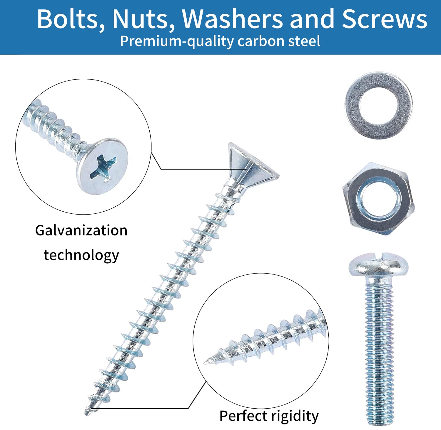 HongWay 2000pcs Hardware Assortment Kit, Nuts and Bolts Assortment Kit with 64 Sizes Bolts, Nuts & Washers Assortment and Metal & Wood Screw Organizer (3 Trays)