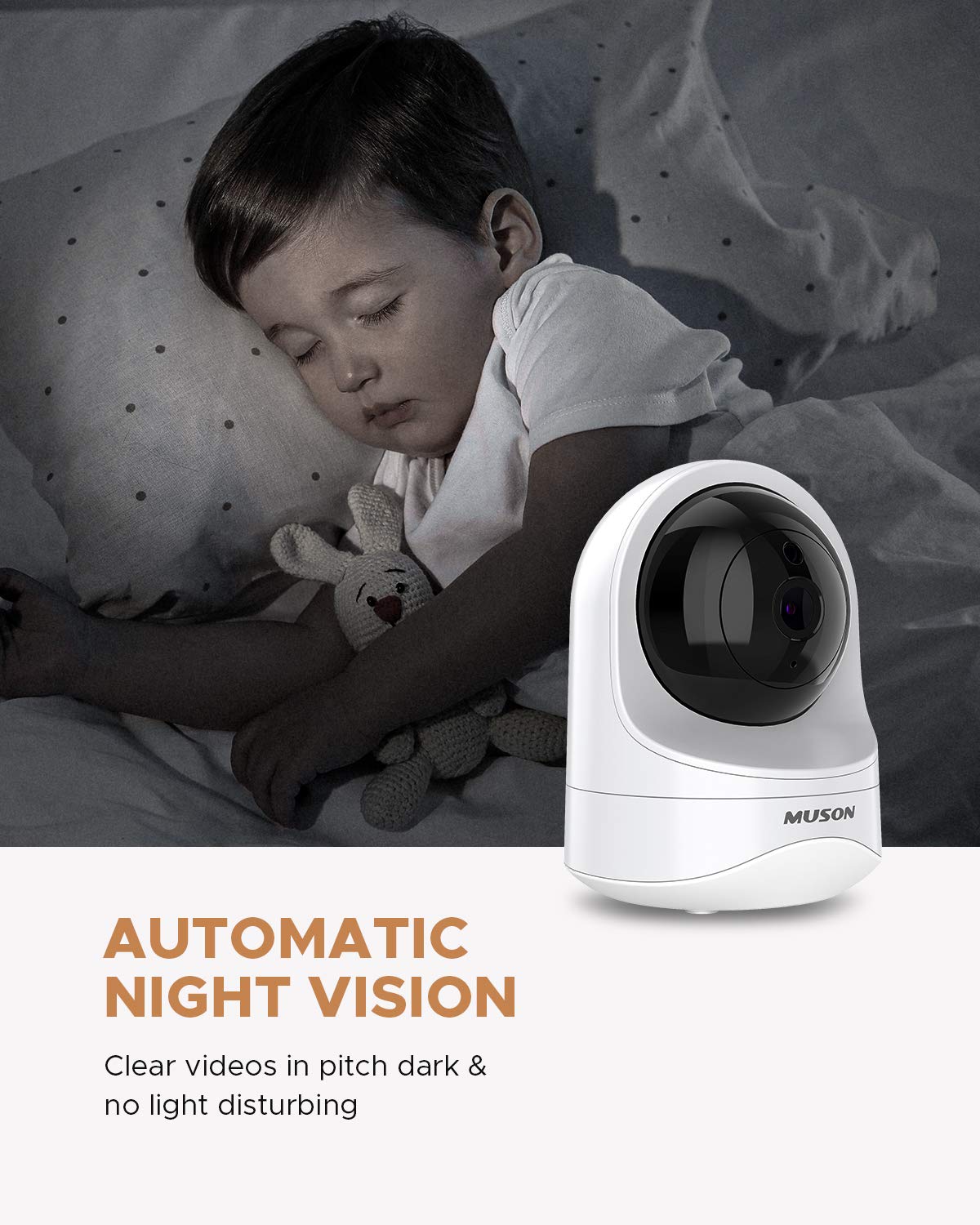 muson WiFi Home Camera for Baby/Pet/Nanny 1080P HD Indoor Wireless Surveillance Camera with Motion Detection, Night Vision, Two-Way Audio, Compatible with Alexa, Compatible with Smartphones, White