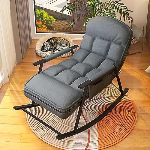 Adult Rocking Chair Adjustable Back Recliner Chair for Living Room Patio Balcony,Glider Rocker Upholstered Armchair, Sturdy Metal Frame,Modern Leisure Chair (Color : Dark Grey)