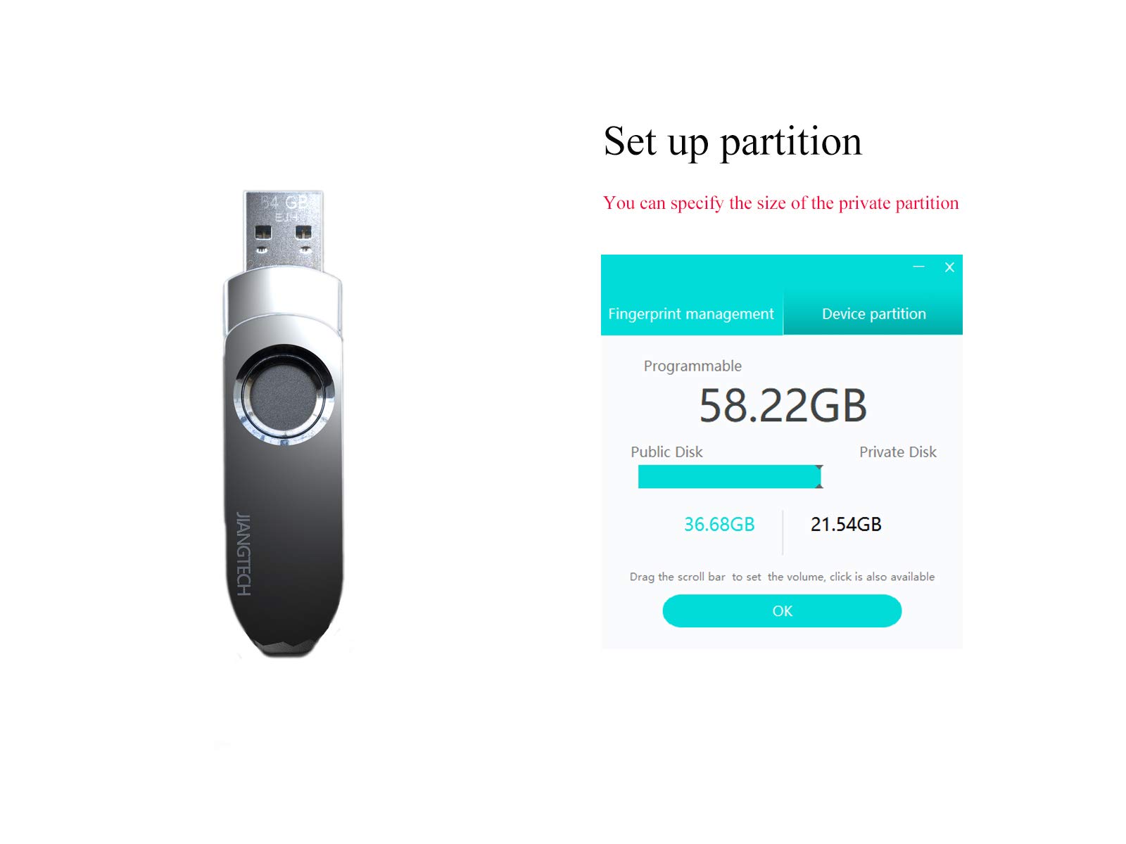 JIANGTECH USB Drive for PC and Android, Enctypted by Fingerprint, Support USB 3.0 (128GB)