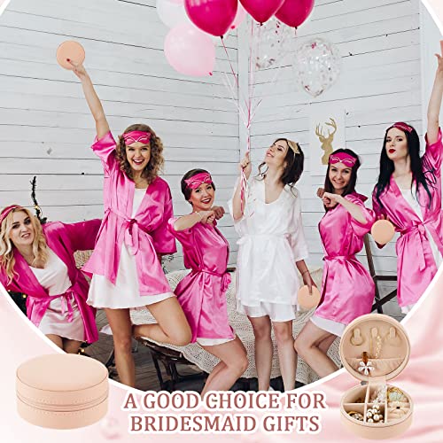 6 Pcs Travel Jewelry Case Bridesmaid Gift Boxes Jewelry Travel Organizer Small Round Jewelry Box Mini Storage PU Leather (Pink)