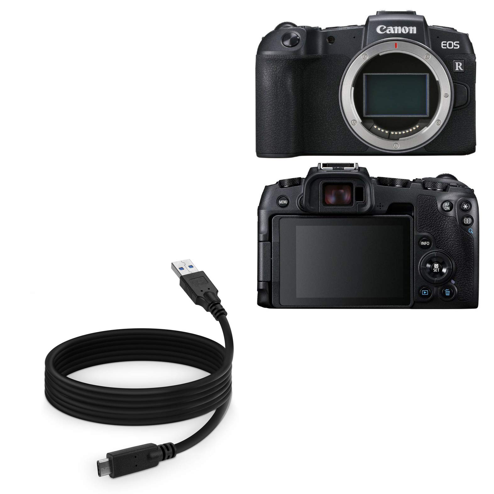 BoxWave Cable Compatible with Canon EOS RP - DirectSync - USB 3.0 A to USB 3.1 Type C, USB C Charge and Sync Cable for Canon EOS RP - 6ft - Black