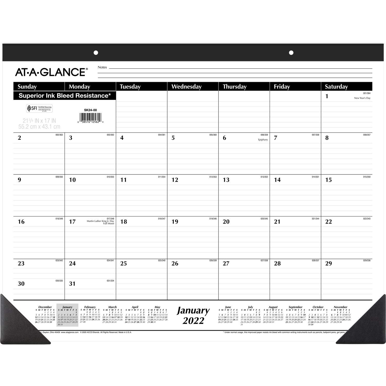 2022 Desk Calendar by AT-A-GLANCE, Monthly Desk Pad, 21-3/4" x 17", Large (SK2400)