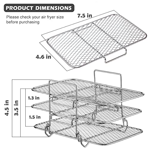2 Pack Air Fryer Rack for Ninja Dual Air Fryer with Air Fryer Magnetic Cheat Sheet Air Fryer Accessories for Ninja Foodi 304 Stainless Steel Multi-Layer Stackable Dehydrator Air Fryer Rack for Oven